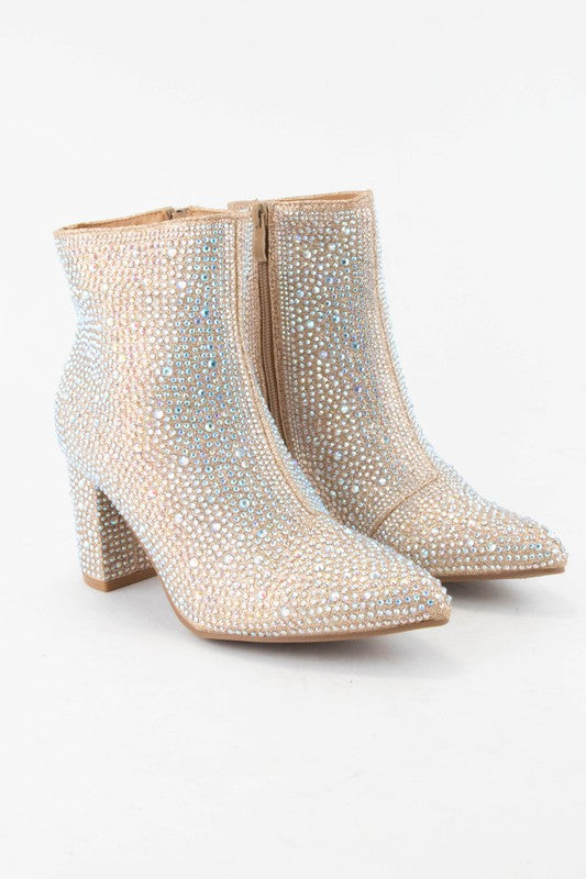Forever Champagne Rhinestone Ankle Bootie